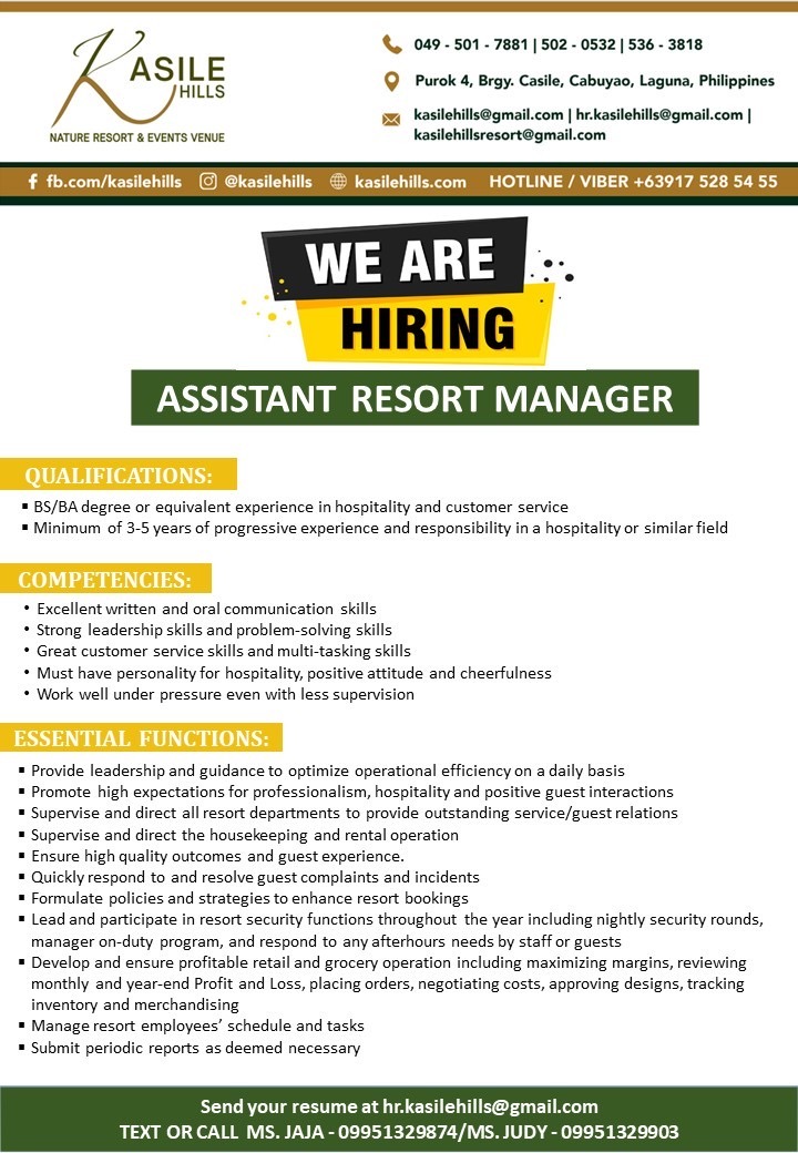 Careers – Kasile Hills Nature Resort & Events Venue